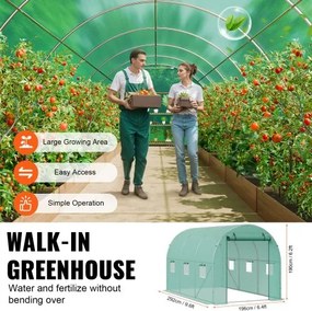 Walk-in tunelový skleník 2,92 × 1,96 × 1,9 m pozinkovaný rám PE kryt zelený