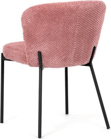 Jídelní židle BONEY - růžová bouclé látka / černé kovové nohy