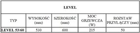 Regnis LEVEL, topné těleso 600x530mm se středovým připojením 50mm, 215W, bílá, LEVEL530/600/D50/WHITE