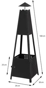 PEPU Pyramidový zahradní krb s komínem 29x100x30 cm