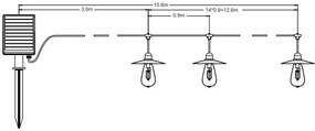 LED Solution Designový solární LED světelný řetěz 15m 15xLED 3W IP44