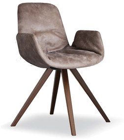 TONON - Čalouněná židle STEP SOFT s hranatou dřevěnou podnoží a područkami