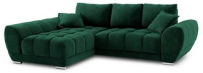 Lahvově zelená rozkládací rohová pohovka se sametovým potahem Windsor &amp; Co Sofas Nuage, levý roh