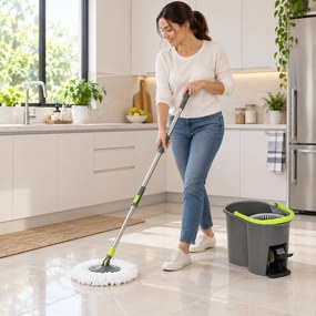 HOMCOM mop s dvoukomorovým kbelíkem 20 l a 5 návleky