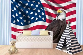 DIMEX | Samolepicí vliesová fototapeta na zeď Vlastenecká vlajka USA MA-5-2960 | 375 x 250 cm | modrá, červená, bílá, hnědá