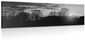 Obraz nádherný západ slunce v černobílém provedení - 150x50 cm