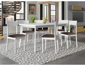 Rozkládací jídelní stůl se 6 židlemi - AL19, Barva dřeva: bílá + černá, Potah: Soro 28