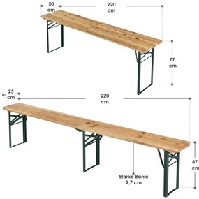 Pivní set 220 cm z jedlového dřeva, skládací, nosnost 250 kg