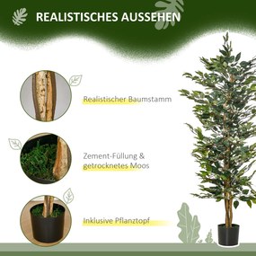 HOMCOM umělý fíkus Dekorativní umělá rostlina 150 cm pro interiér i exteriér v plastovém květináči snadná péče | Aosom.de