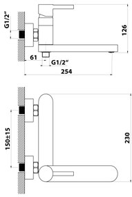 Sapho Sapho, RHAPSODY nástěnná vanová baterie, otočné ramínko, chrom, 5586