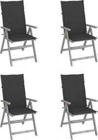 vidaXL Zahradní polohovací židle s poduškami 4 ks masivní akácie [3065377] Barva: antracitová