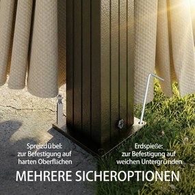 Zahradní altán 3×3 m s pevnou střechou, hliníkový pavillon s ocelovou střechou, moskytiéra, závěsy, UPF50+, hnědo-černý