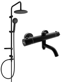 Mexen Carl vanovo-sprchová sada s dešťovou sprchou a termostatickou vanovou a sprchovou baterií Kai, černá, 77900240-70