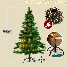 Casaria Umělý vánoční stromeček RUDOLPH se světýlky, 150 cm, zelená
