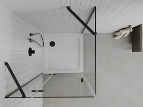 Mexen Roma, sprchový kout s 1-křídlými dveřmi 100 (dveře) x 100 (stěna) cm, 6mm čiré sklo, černý profil, slim sprchová vanička 5cm bílá s černým sifonem, 854-100-100-70-00-4010