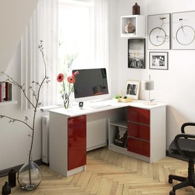 Rohový psací stůl B20 bílý/červený pravý