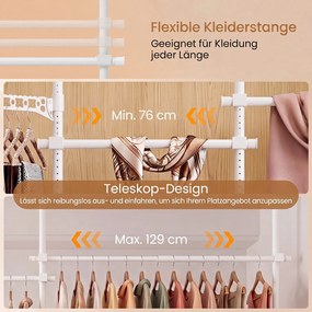 Costway Teleskopický tyčový stojan na oděvy Výškově a šířkově – bílý