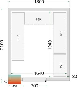Chladicí box Tefcold CR 180x210x220 stavebnicový, izolace 80 mm, vč. dveří a podlahy