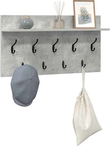 věšák, nástěnný, 1 prkno, háčky, kompozitní dřevo, 40x80x12 cm, beton šedá, Dekorino TK20260018