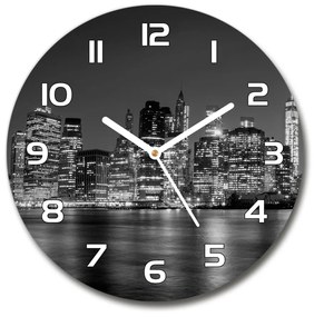 Wallmuralia Skleněné hodiny kulaté Manhattan noc fi 30 cm