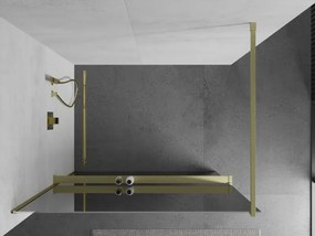 Mexen Kioto+, sprchová zástěna Walk-In s poličkou a věšákem 70 x 200 cm, 8mm sklo vzor zrcadlo, zlatý matný profil, 800-070-121-55-50