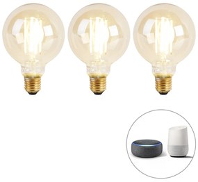 Sada 3 chytrých E27 stmívacích až teplých LED žárovek G95 goldline 7W 806 lm 1800K - 3000K