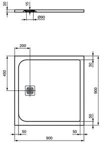 Ideal Standard Ultra Flat S - Sprchová vanička 90 x 90 cm, Černá, K8215FV