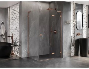 Mexen Lunar, L pravý výklopný sprchový kout 100 x 90 cm, 8mm čiré sklo, profil měděná matná, 834L-100-090-65-00-P