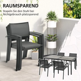 Outsunny 5dílná sada zahradního nábytku, zahradní set s 1 jídelním stolem a 4 stohovacími židlemi, sedací souprava na terasu, síťovina, tmavě šedá