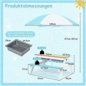 Costway 3-in-1 Venkovní piknikový stůl na vodu a písek s hracími boxy
