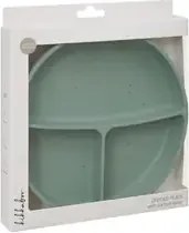 KikkaBoo Talíř dělený s přísavkou Platinum Silicone Sage / od 6 měsíců