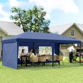 Outsunny skládací pavilon 6x3 m, pop-up s 4 odnímatelnými bočními stěnami, zahradní pavilon se 2 okny a přepravní taškou, modrý