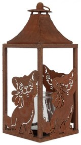 Hnědá kovová lampa s reliéfem kočičky – 15x15x37 cm