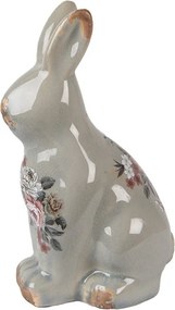 Zelená keramická dekorace králík s květy Floria M - 13*10*21 cm