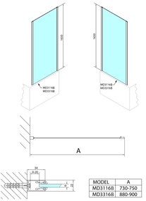 Polysan Polysan, DEEP BLACK sprchová boční stěna 750x1650mm, čiré sklo, MD3116B