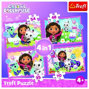 Trefl Puzzle 4v1 Gabbyina dobrodružství/Gabby´s Dollhouse  28,5x20,5cm v krabici 28x28x6cm