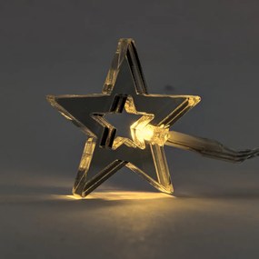 LED světýlka na baterie, akrylové hvězdičky, 1,5 m, teple bílá, 10 diod, čirý kabel, IP20 interiér, 2× AA