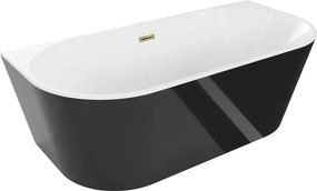 Mexen Oval, volně stojící nástěnná vana 160 x 80 cm, bílá-černá, zlatý lesklý přepad, 52671608075-50