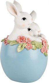 Dekorace králíci v modrém vajíčku s květy - 13*12*21 cm