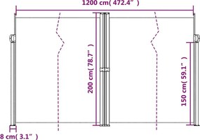 vidaXL Zatahovací boční markýza 200 x 600 cm [4004854] Barva: krémová