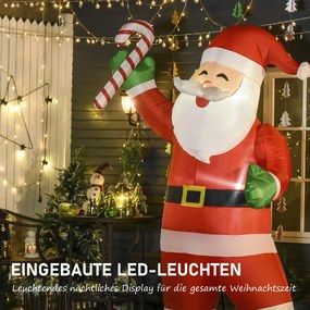 HOMCOM Nafukovací vánoční dekorace, 2,4 m Santa Claus s LED osvětlením, cukrová hůlka pro vnitřní i venkovní použití