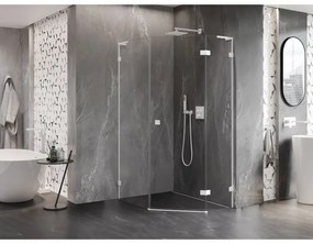 Mexen Lunar, L pravý výklopný pětiúhelníkový sprchový kout 80 x 100 cm, 8mm čiré sklo, bílý profil, 831L-080P-100L-20-00-P