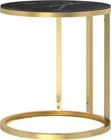 Odkládací stolek zlatý a černý mramor 45 cm tvrzené sklo 331663