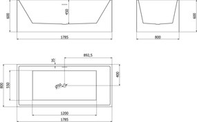 Mexen Vigo, volně stojící vana 178,5 x 80 cm, bílá, broušený grafit přepad, 51251788000-95