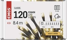 Vánoční osvětlení EMOS D4FW03 ZY2056 120LED řetěz 8,4m 3xAA teplá bílá s časovačem