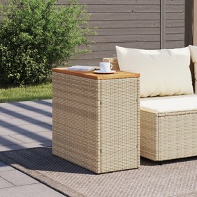 Zahradní stolek s dřevěnou deskou béžový 58x27,5x55cm polyratan - Default Title