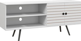 HOMCOM TV stolek do obývacího pokoje pro TV do 65 palců, moderní TV stolek se 2 otevřenými policemi a 1 nastavovací policí 145x38x65 cm Bílý