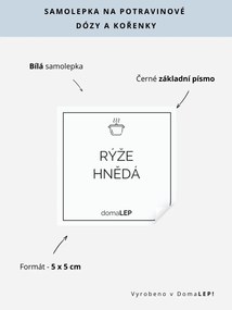 RÝŽE HNĚDÁ– bílá samolepka na dózu, základní písmo, 5 x 5 cm | DomaLEP