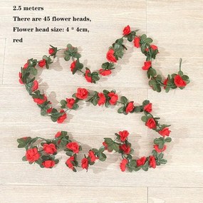 Umělá květina - pnoucí růže (250 cm, 45 květů) Barva: červená 27