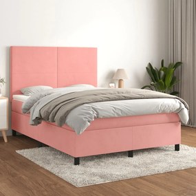 Box spring postel s matrací růžová 140x200 cm samet 3142910